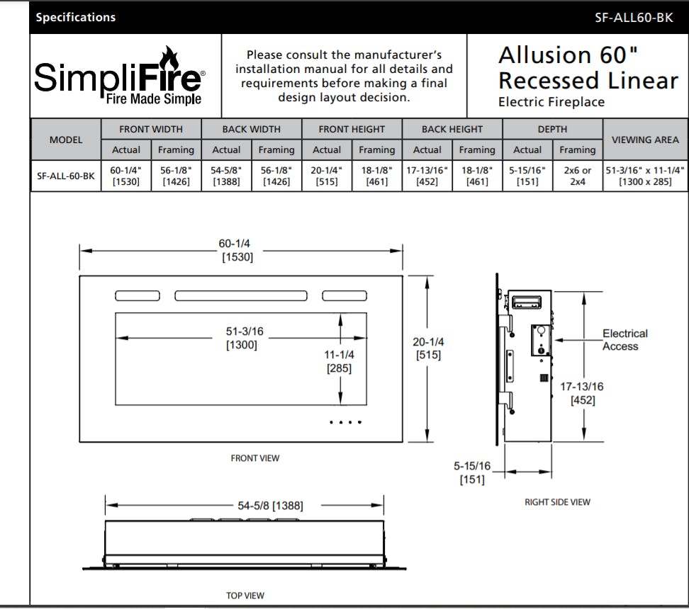 SimpliFire Allusion 60 Electric Fireplace
