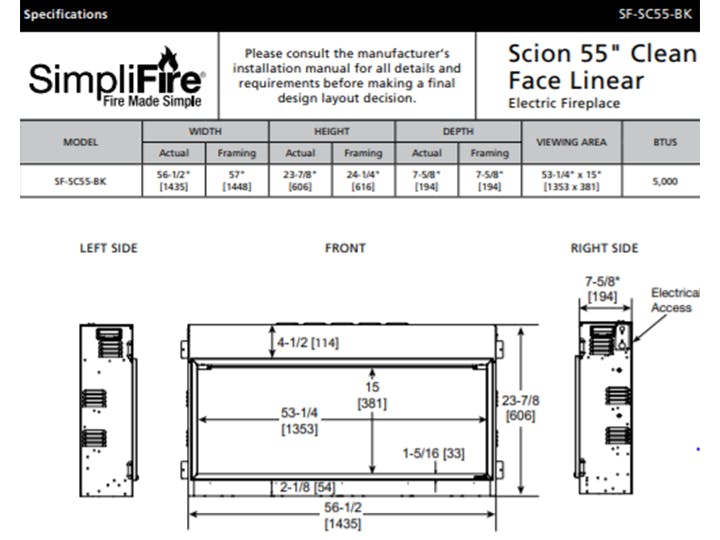 SimpliFire Scion 55 Electric Fireplace