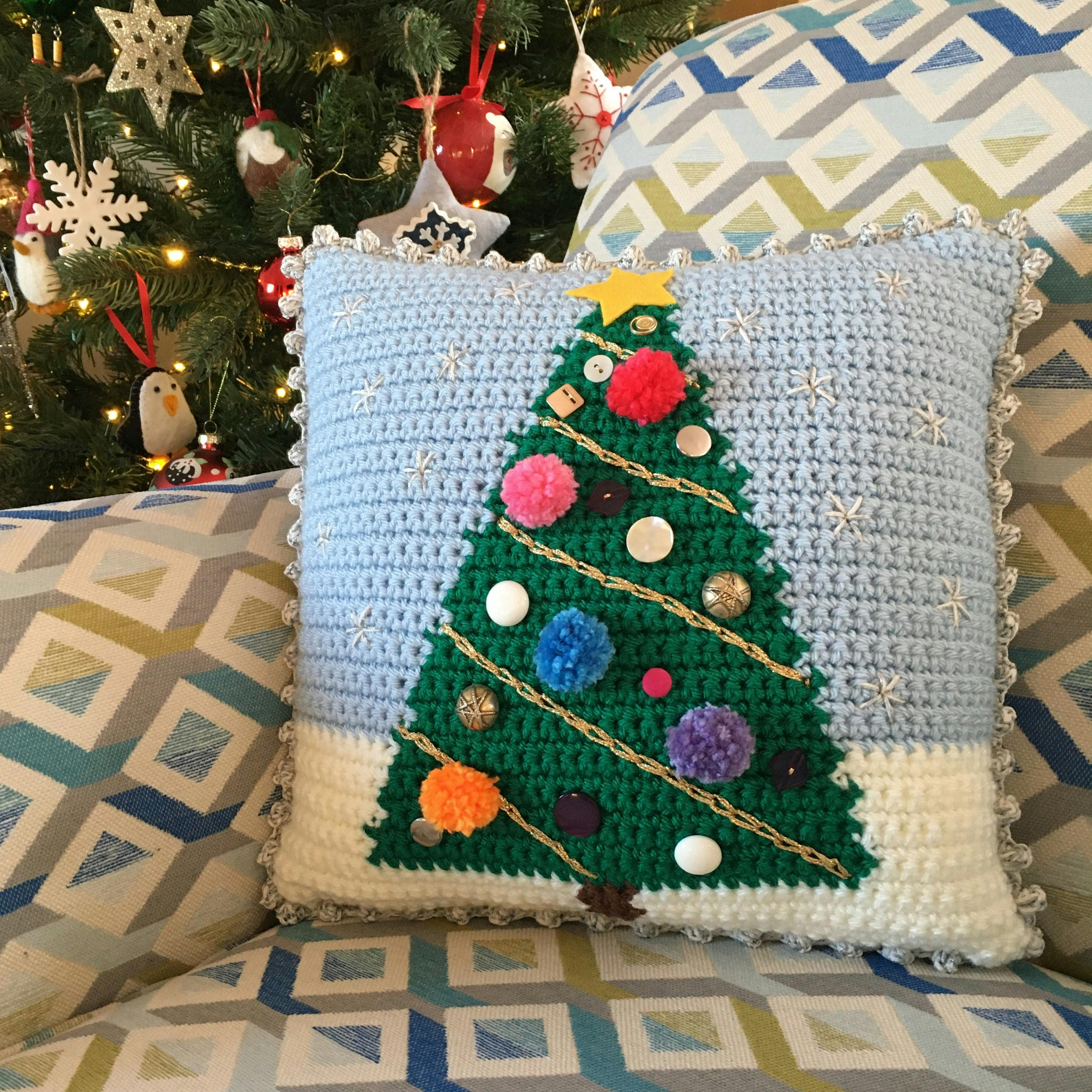 Crochet a Christmas tree cushion! | LoveCrafts
