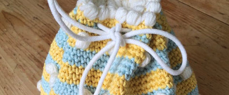Crochet Club: Small drawstring bag | LoveCrafts