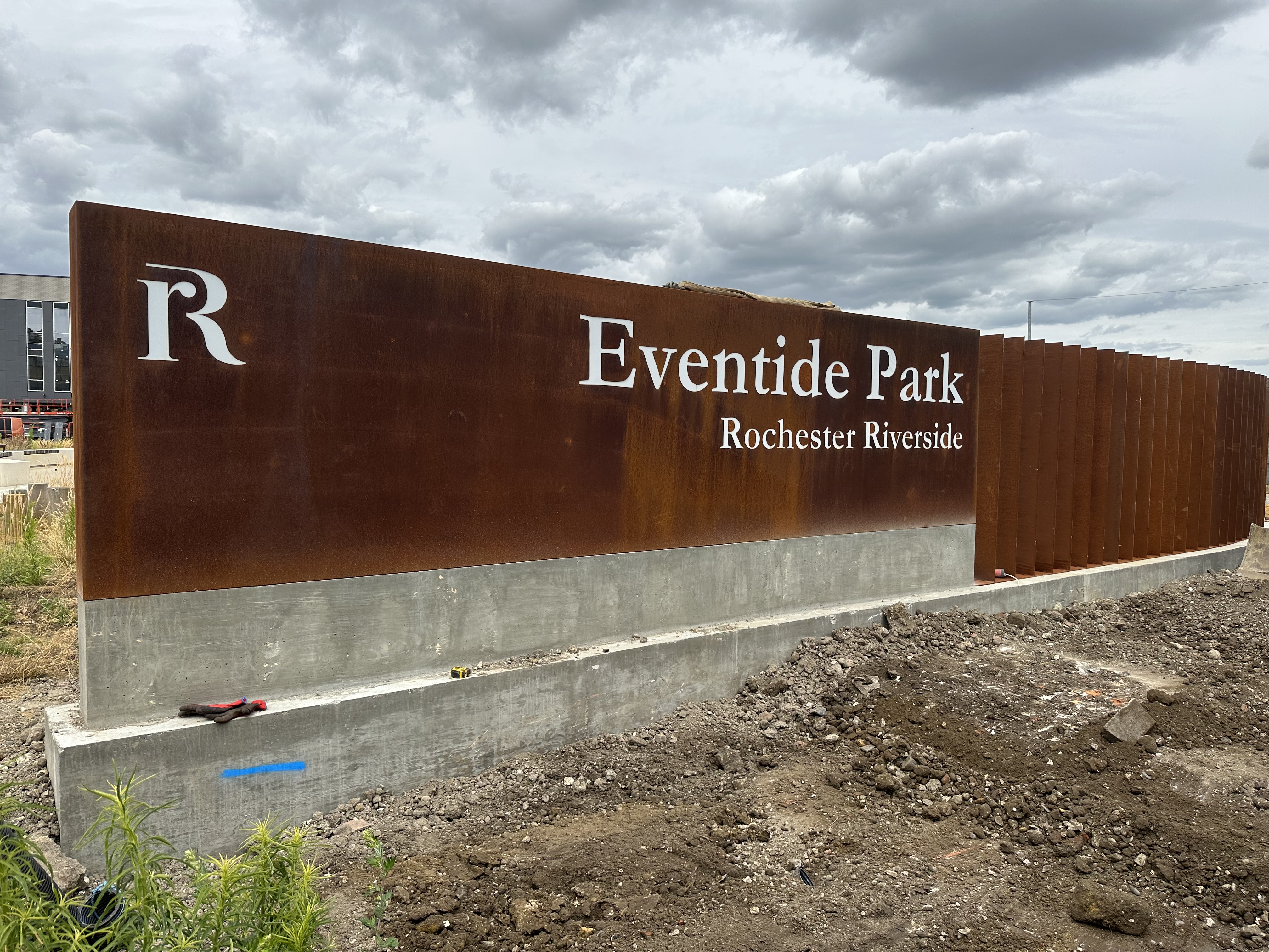 Striking Corten Steel entrance sign installed at Eventide Park ...