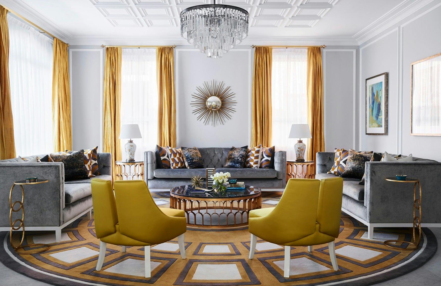 gold and grey living room decor