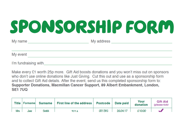 Macmillan Sponsor Form Printable - Printable Forms Free Online