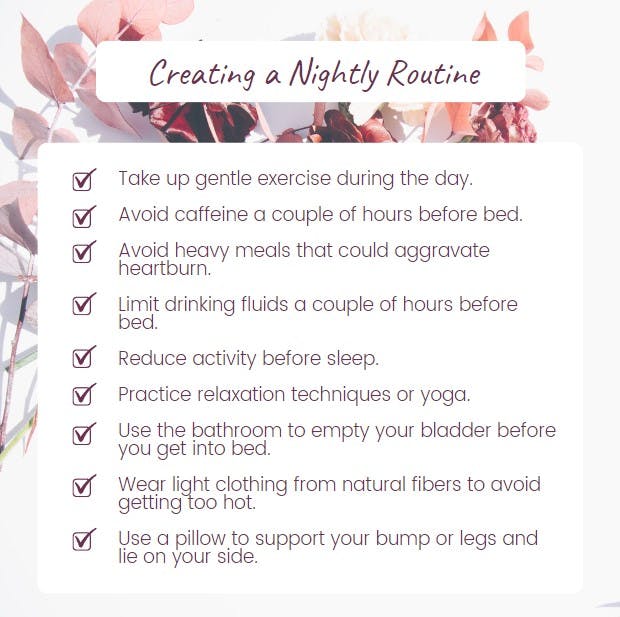 Check list for "creating a nightly routine" that reads: "Take up gentle ...
