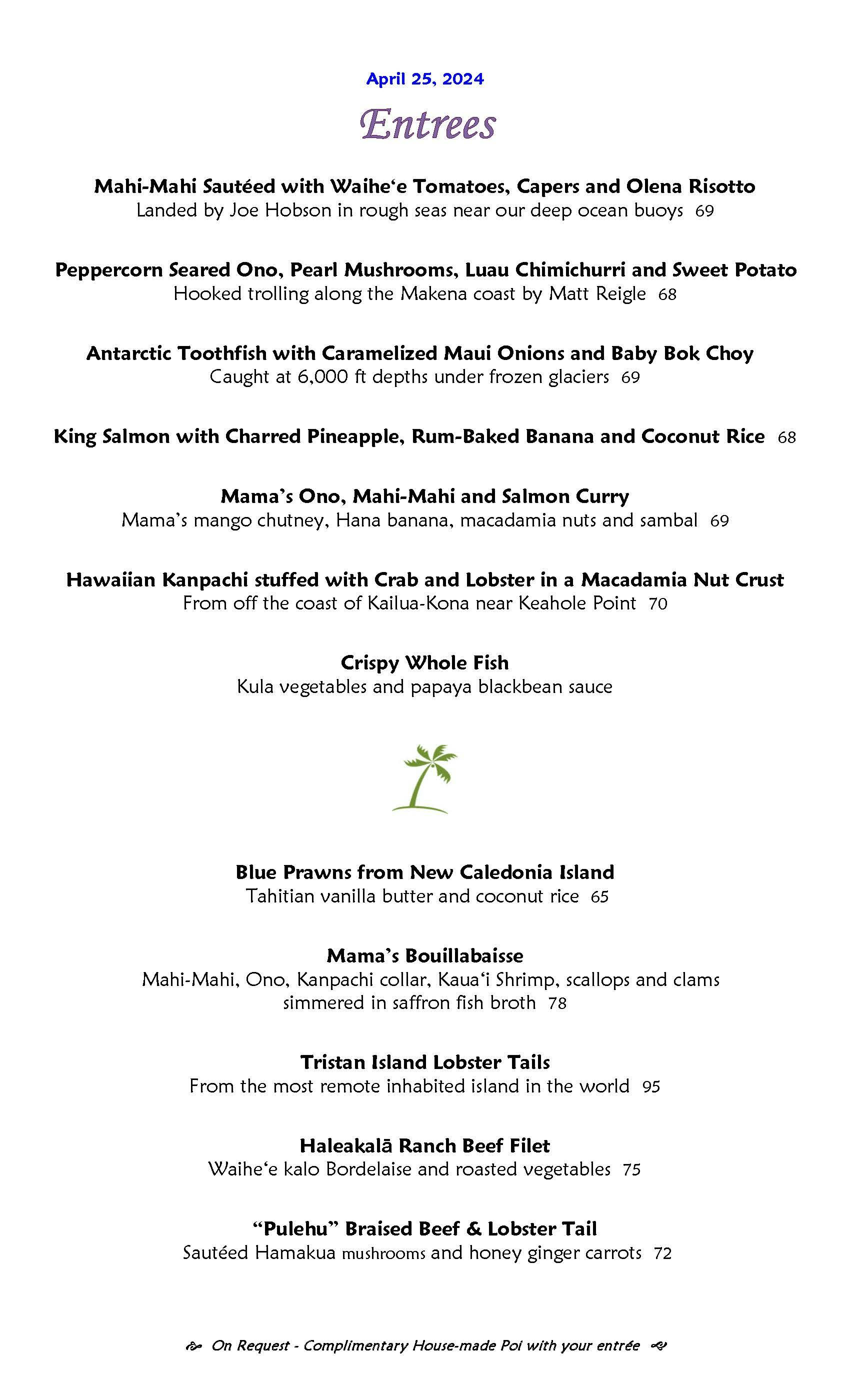 Lunch & Dinner Menu | North Shore Maui Hawaii