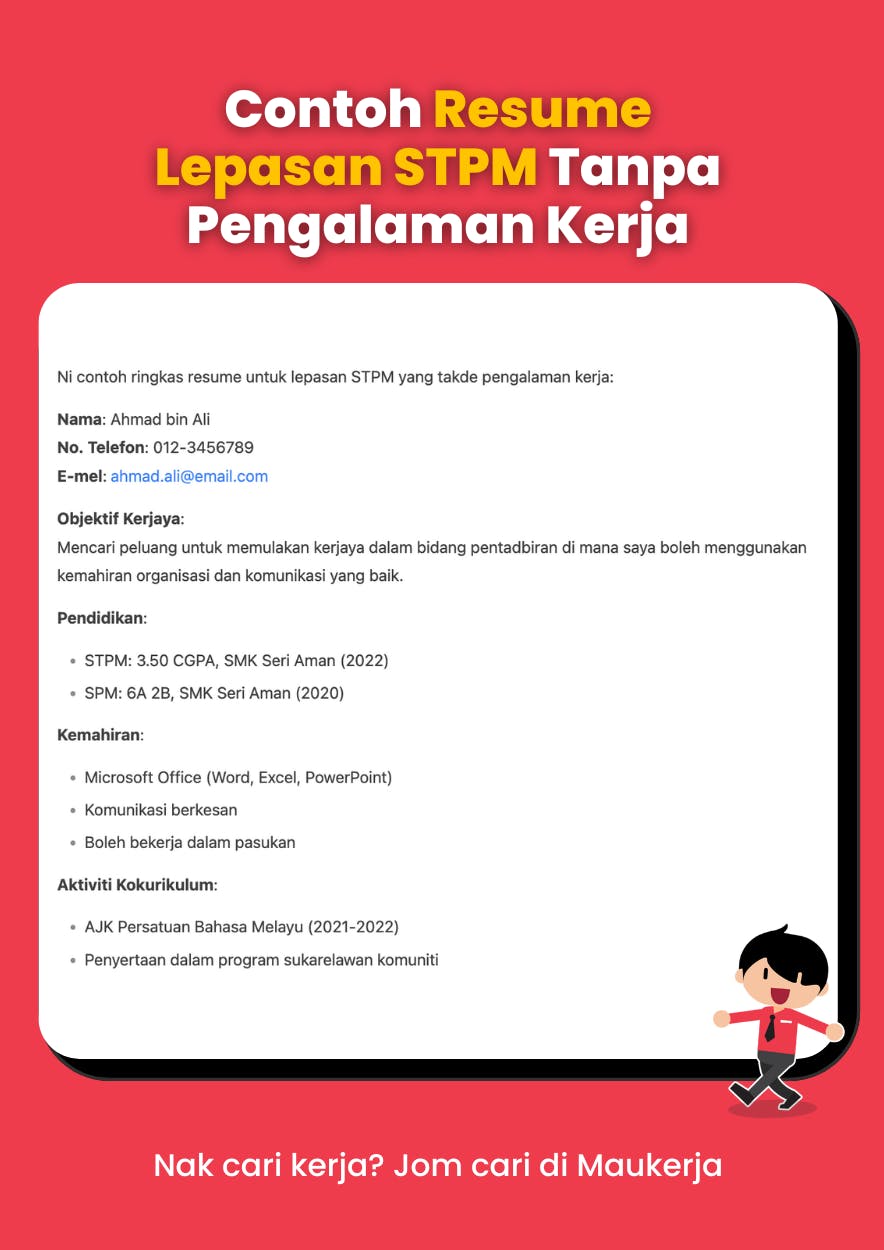 Contoh Resume Lepasan STPM, Confirm Majikan Nak Baca!