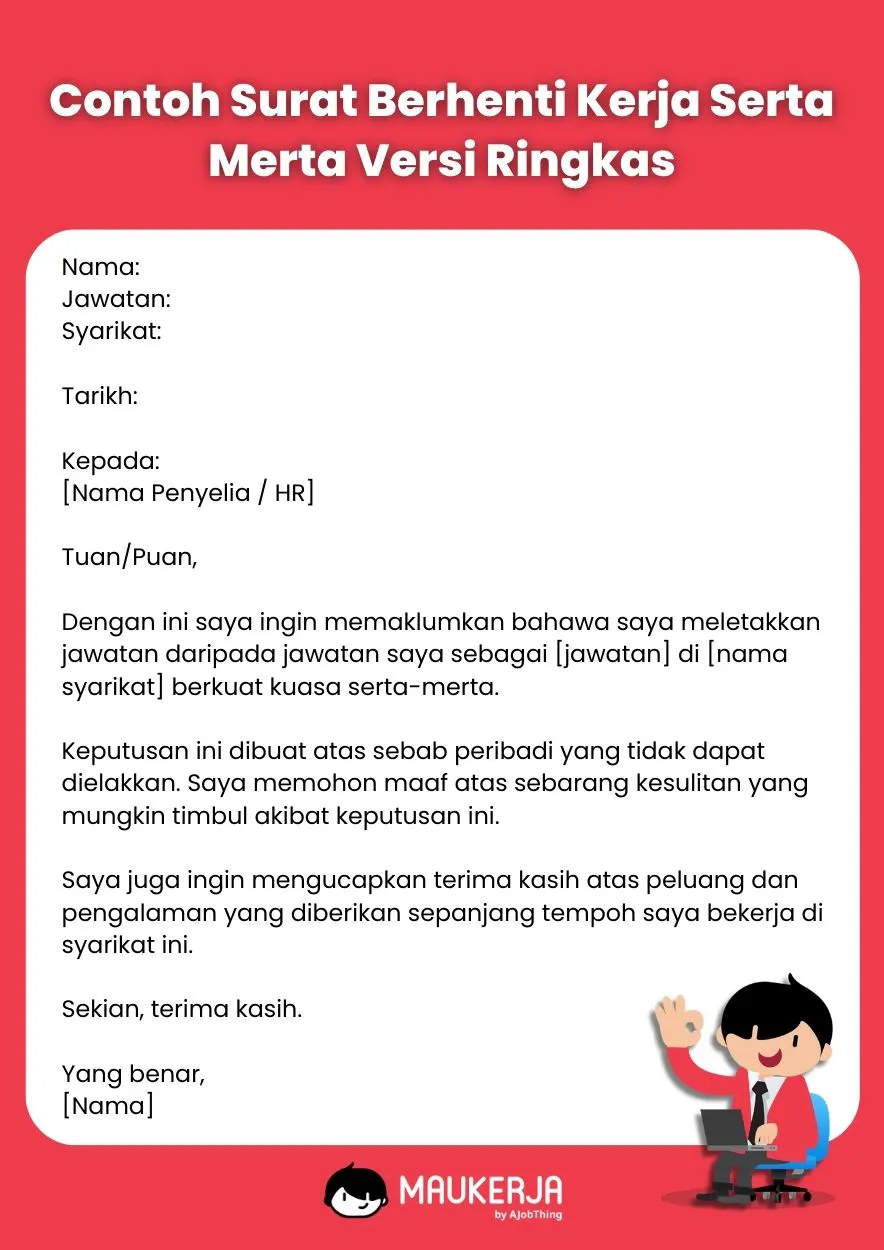Contoh Surat Berhenti Kerja Serta Merta: Template Mudah Yang Boleh ...