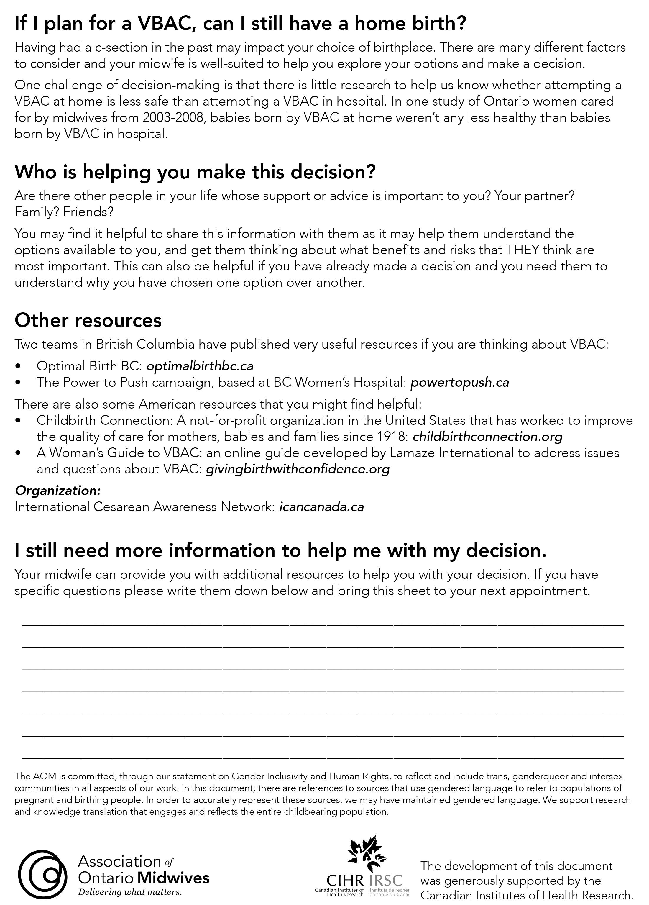 Having a Baby - Thinking about VBAC: Deciding what’s right for me