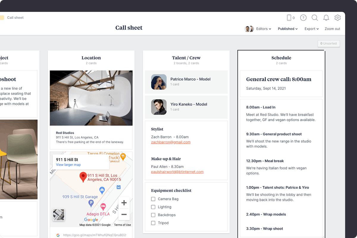 Photoshoot Call Sheet Template & Example - Milanote