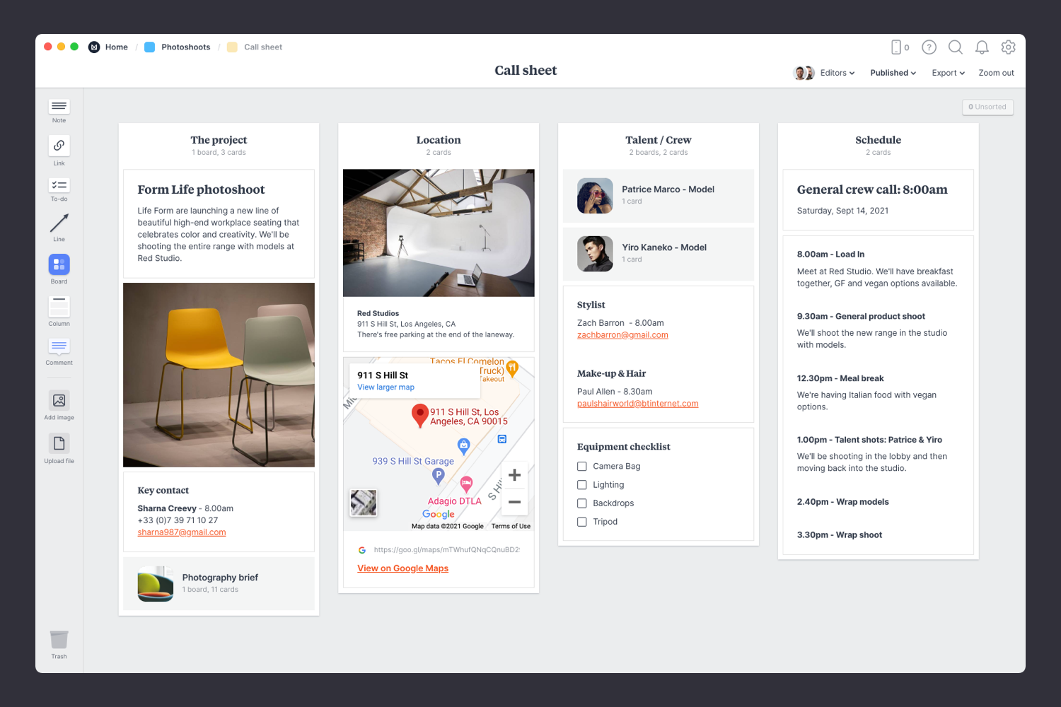 Photoshoot Plan - Template & Example - Milanote