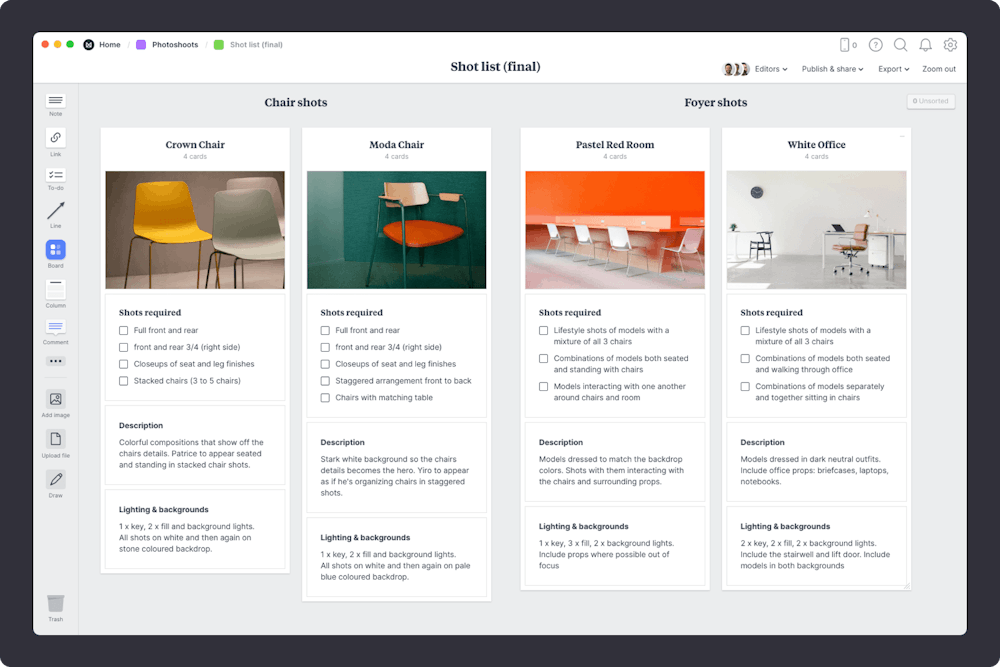 Photoshoot Plan - Template & Example - Milanote