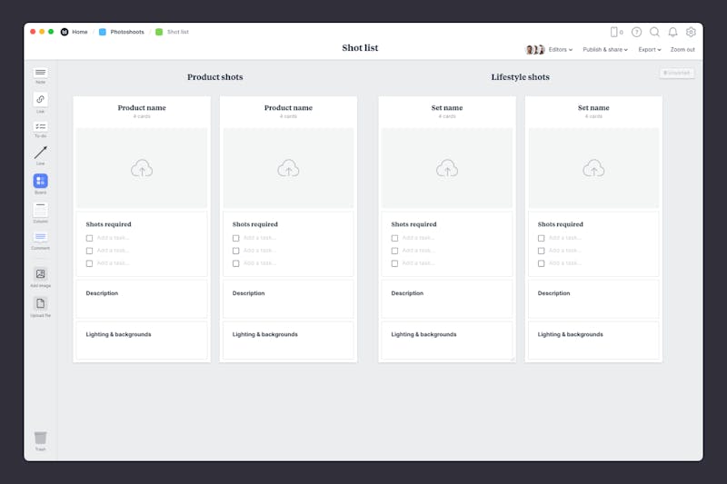Photoshoot Shot List - Template & Example - Milanote
