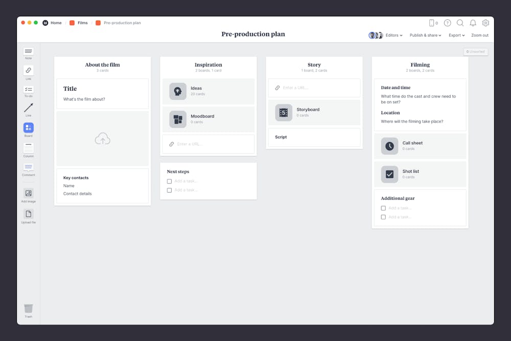 Film Pre Production - Template & Example - Milanote
