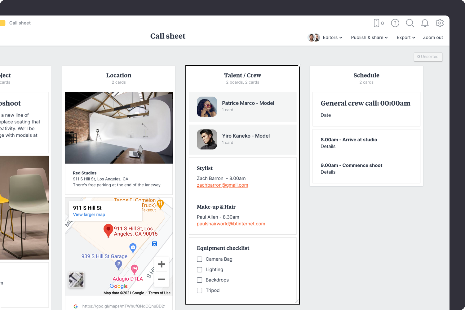 Photoshoot Call Sheet Template & Example - Milanote