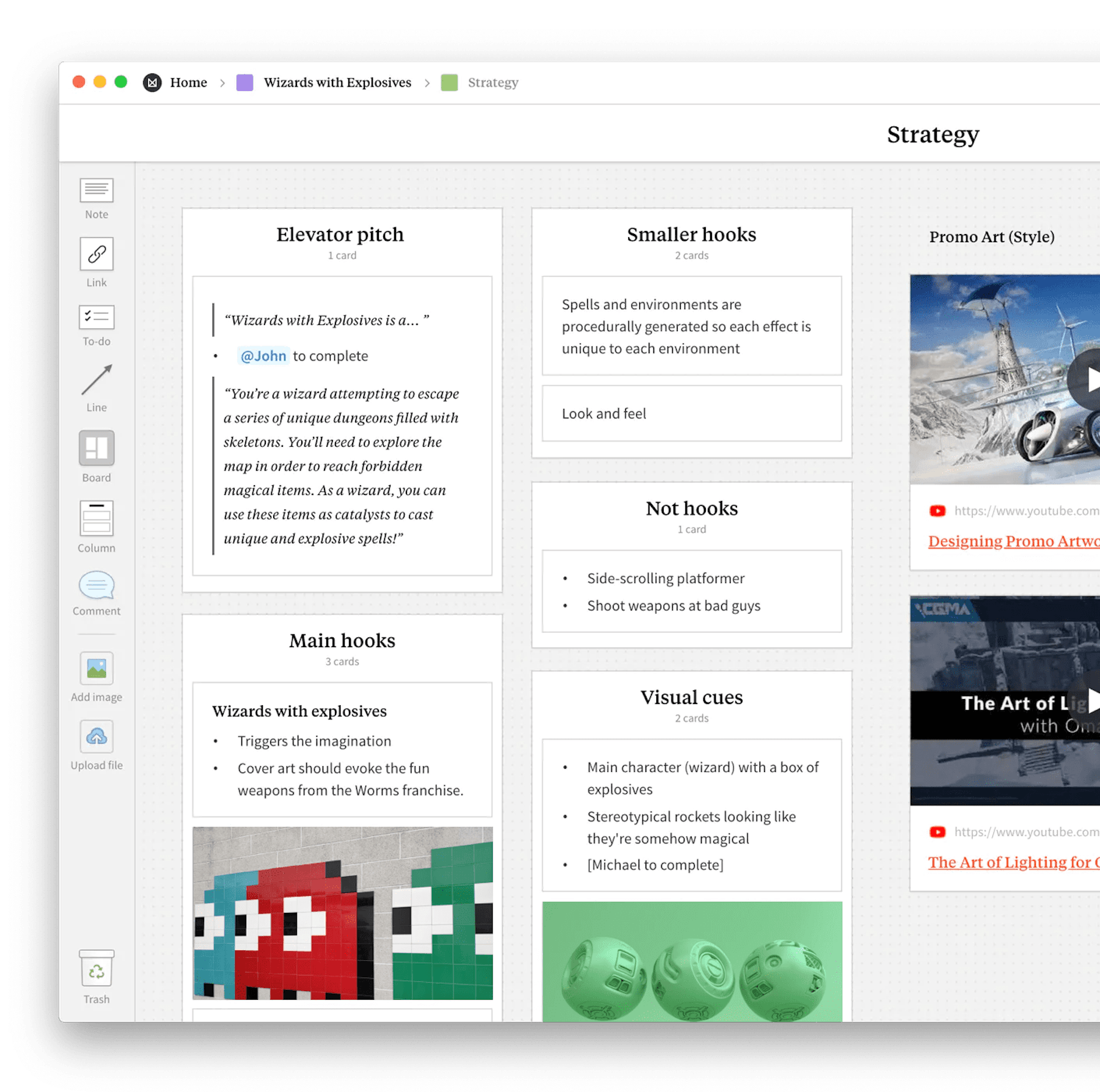 Game design software - Milanote