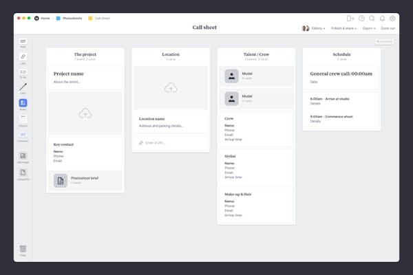 Photoshoot Call Sheet Template & Example - Milanote