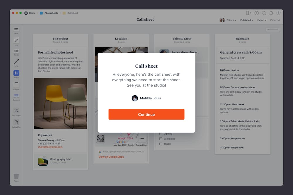 Photoshoot Call Sheet Template & Example - Milanote