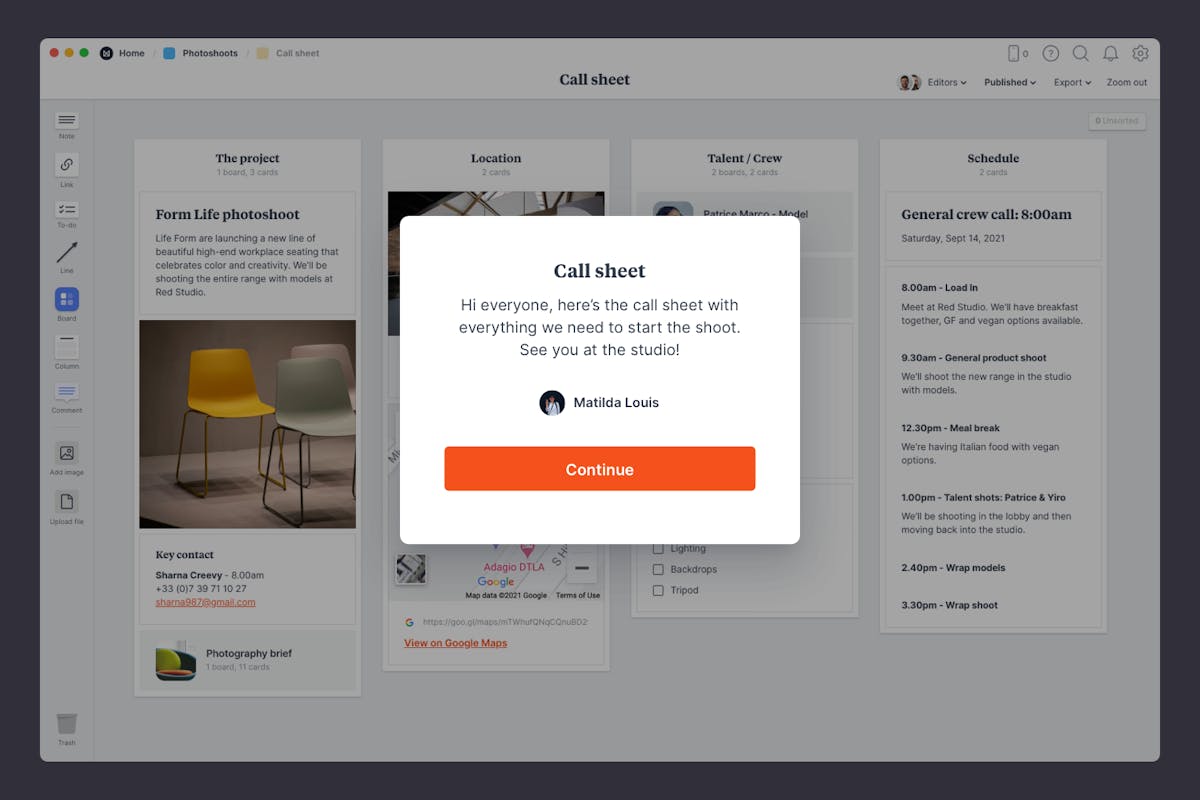 Photoshoot Call Sheet Template & Example - Milanote