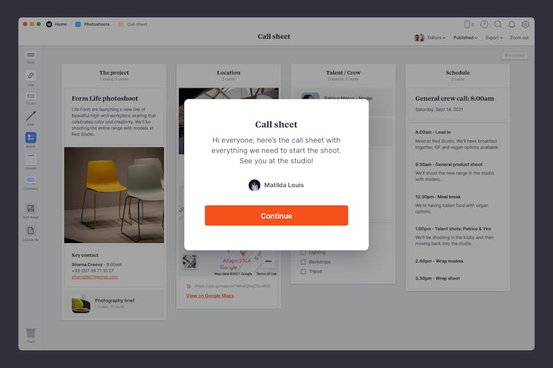 Photoshoot Call Sheet Template & Example - Milanote