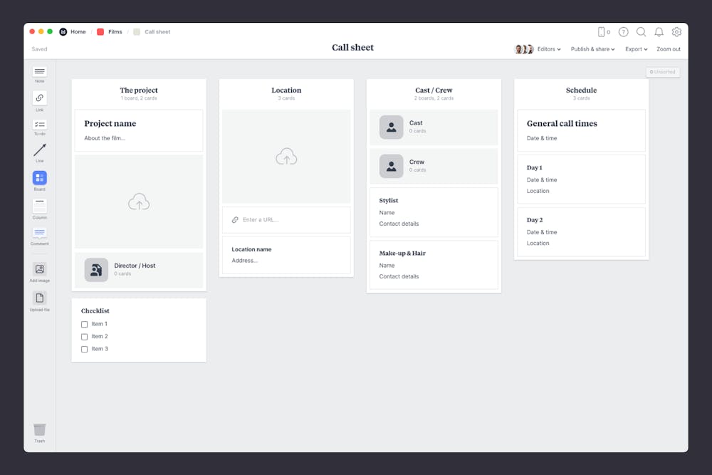 Film Call Sheet Template & Examples - Milanote