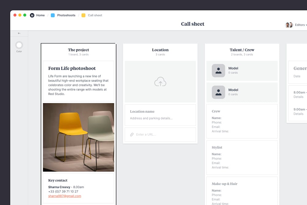 Photoshoot Call Sheet Template & Example - Milanote