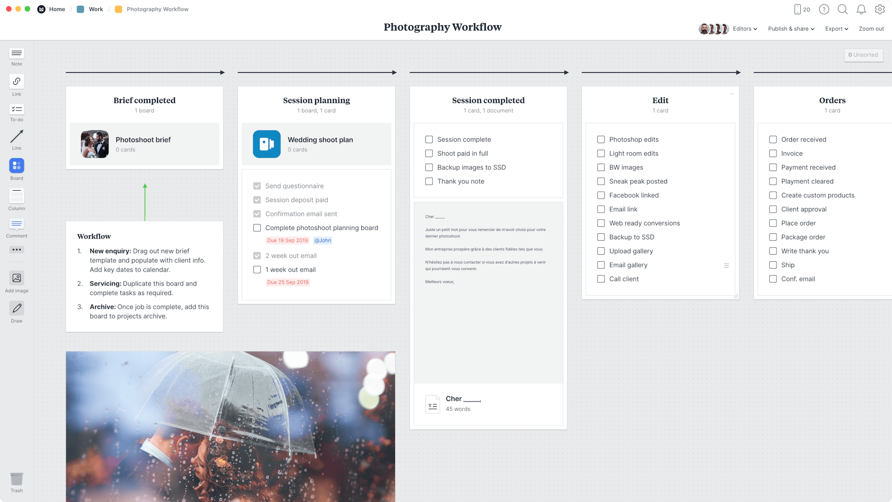 Photography Workflow - Template & Example - Milanote
