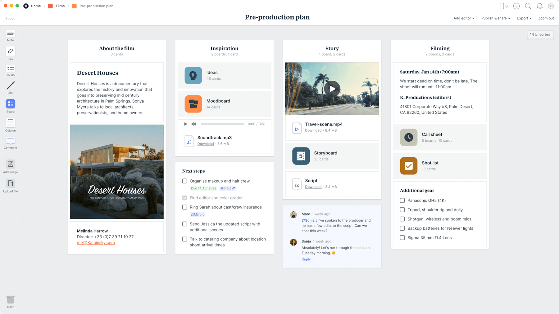 Film Pre Production - Template & Example - Milanote