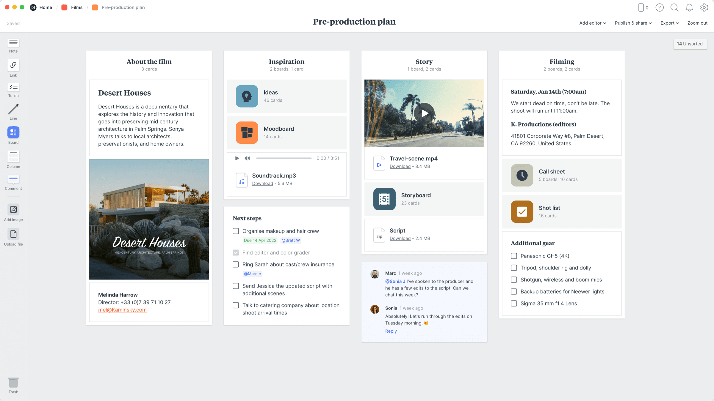 Pre production app for filmmakers - Milanote