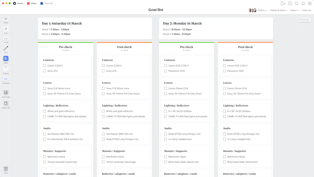 Film Production Equipment List Template & Example - Milanote