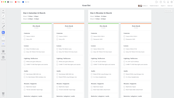 Film Production Equipment List Template & Example - Milanote