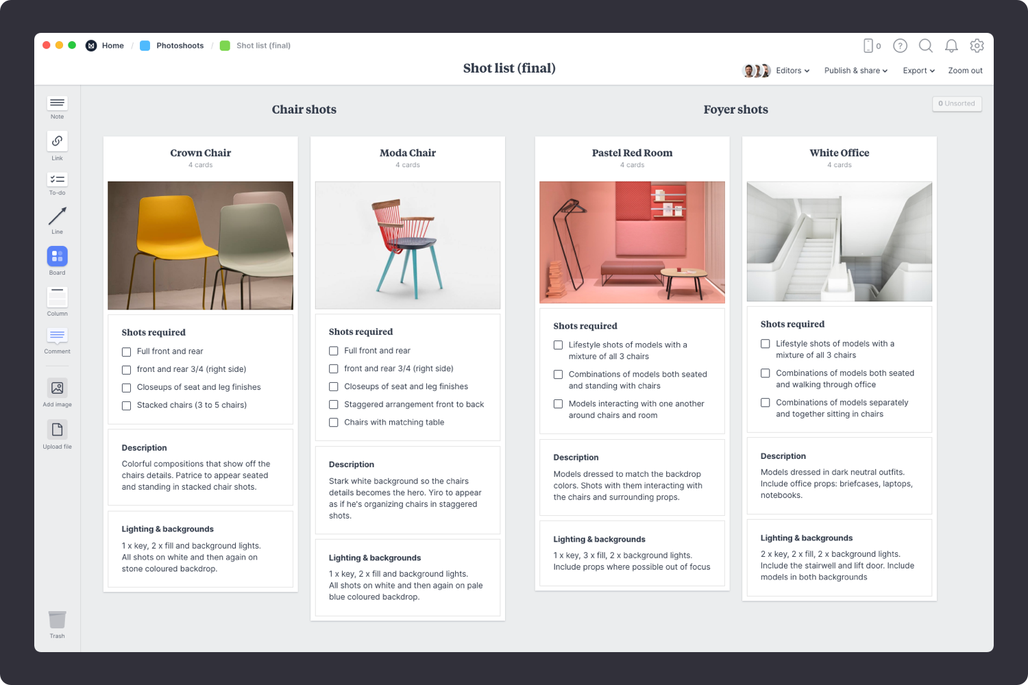 Photoshoot Plan - Template & Example - Milanote