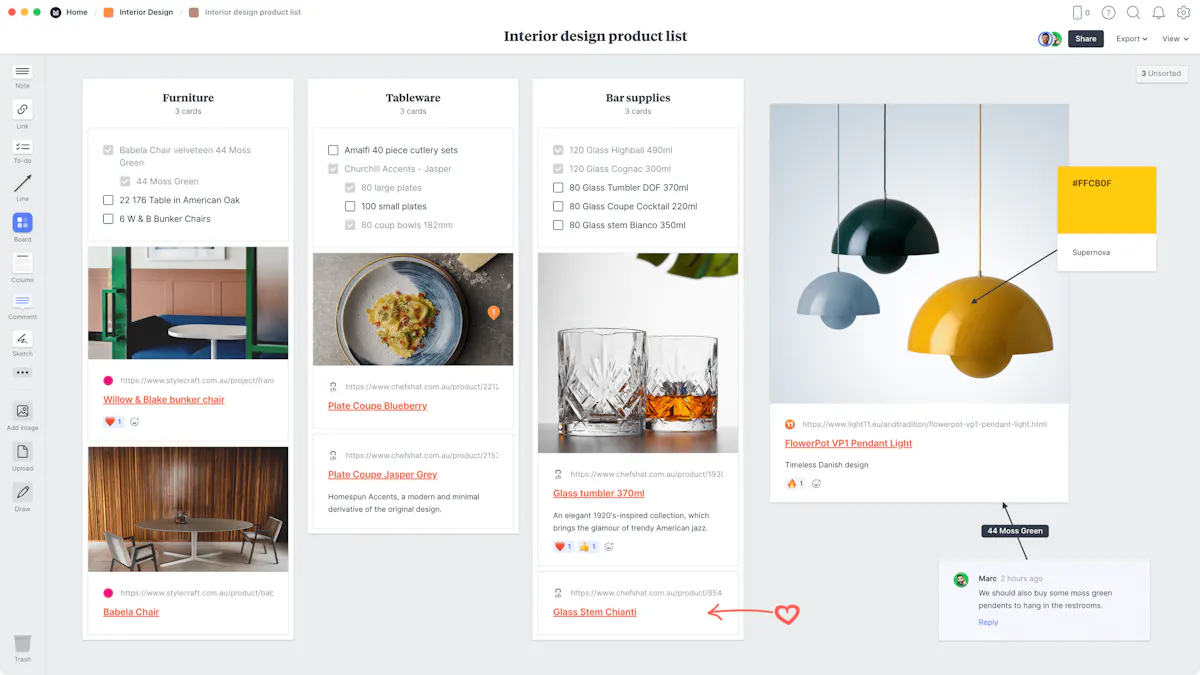 Interior Design Product Shopping List Template & Example - Milanote