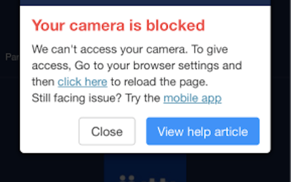 Camera Blocked Error Message