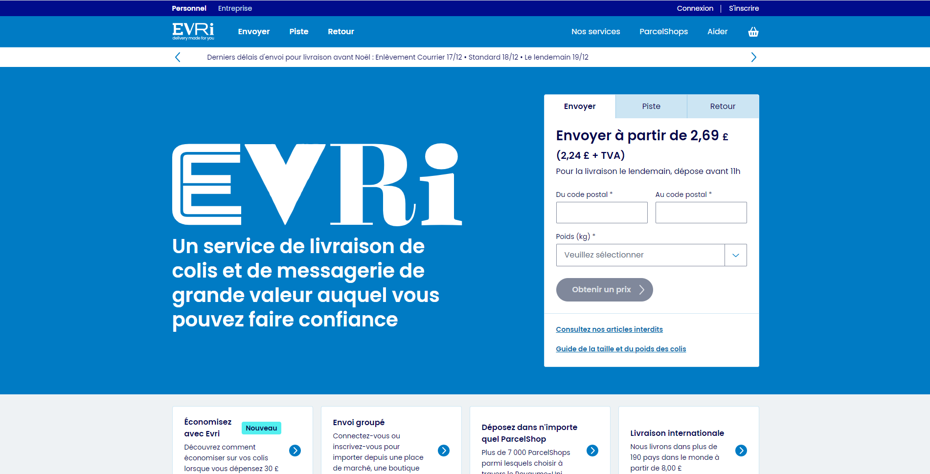 Evri Classic is a parcel delivery service for private individuals.
