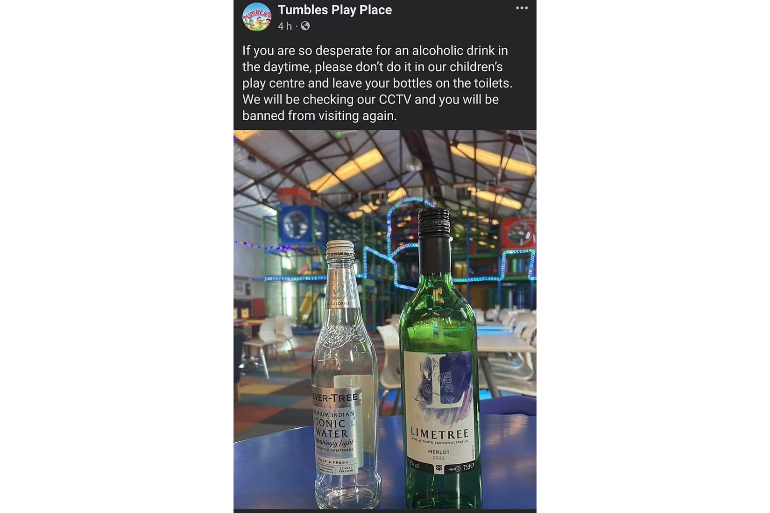Soft play centre threatens to 'ban' parents for drinking wine onsite ...