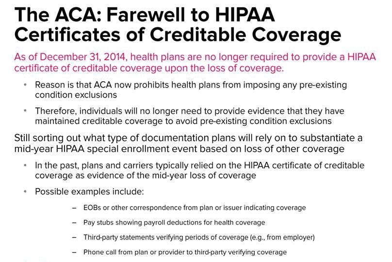 Documenting Prior Coverage After HIPAA Certs Documenting Prior Coverage After HIPAA Certs