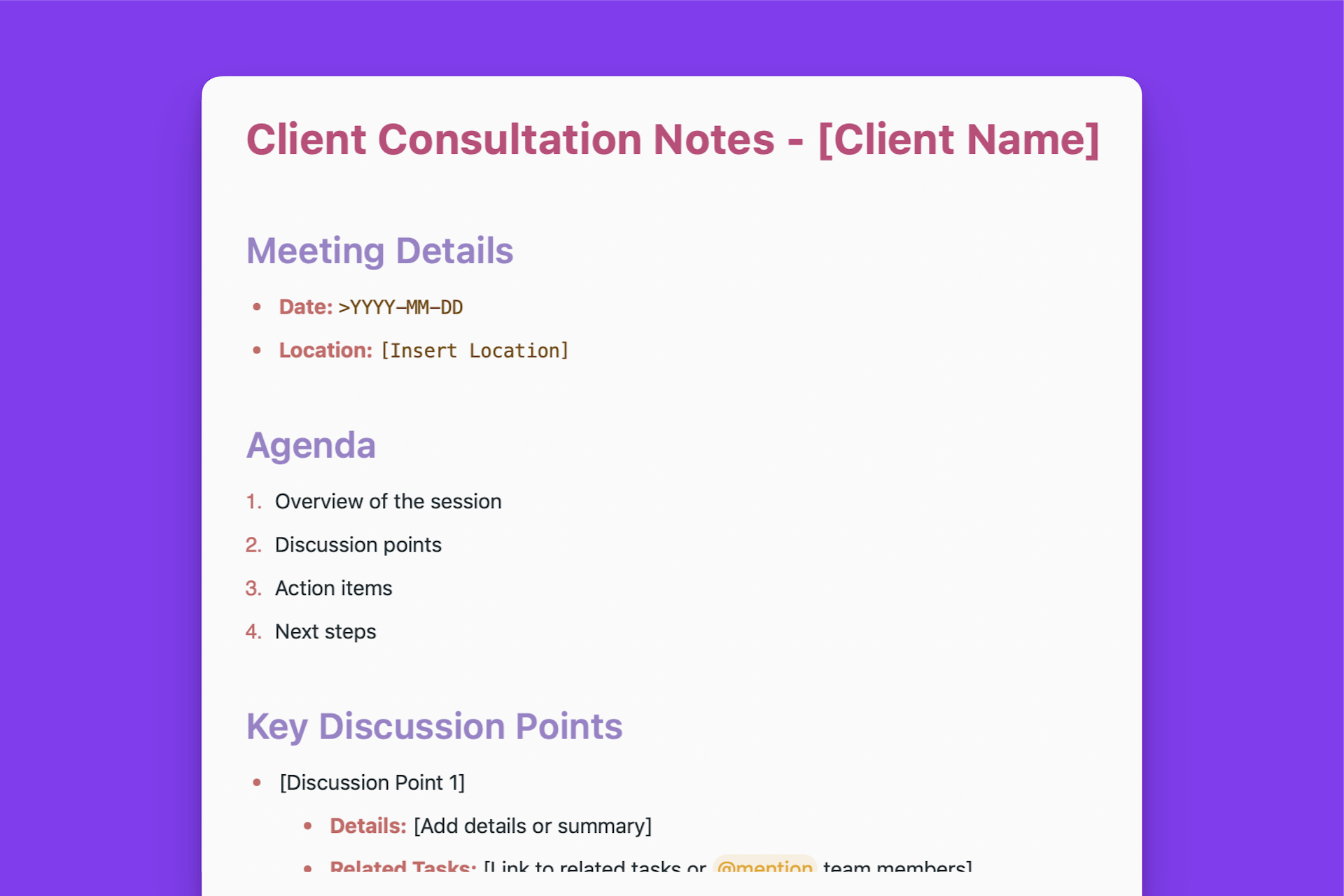 Client Consultation Notes Template
