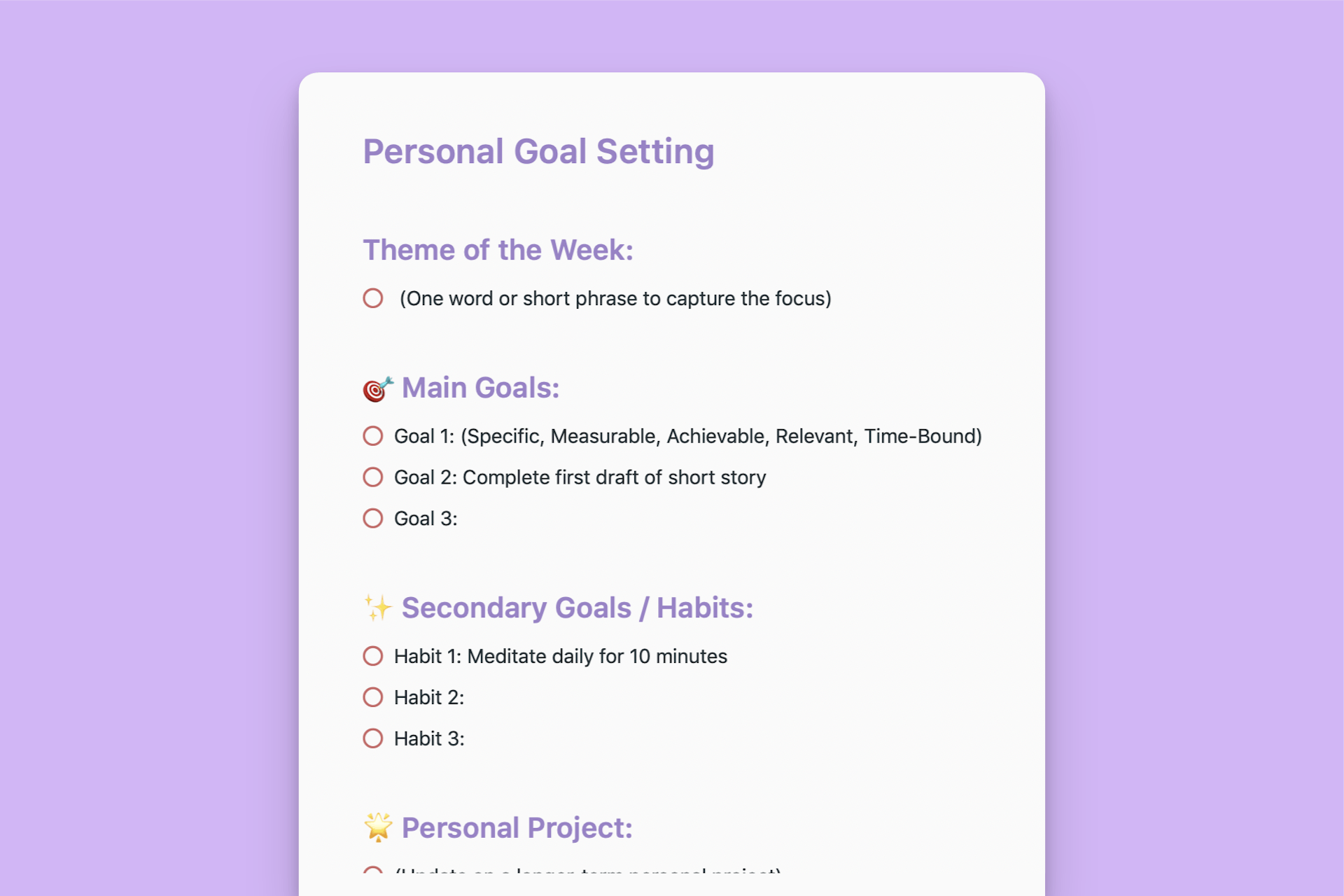 Weekly Goal Setting Template