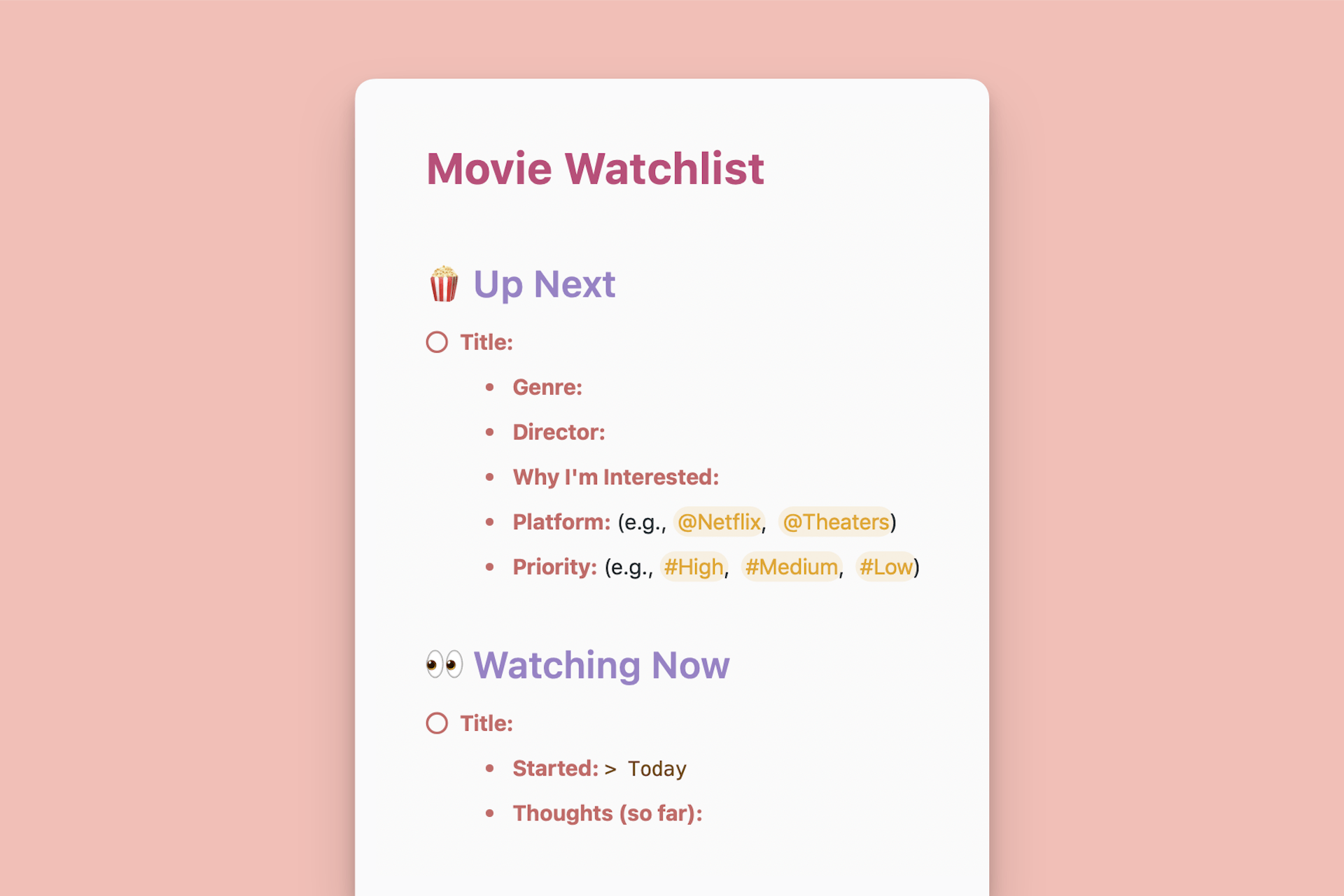 Movie Watchlist Template