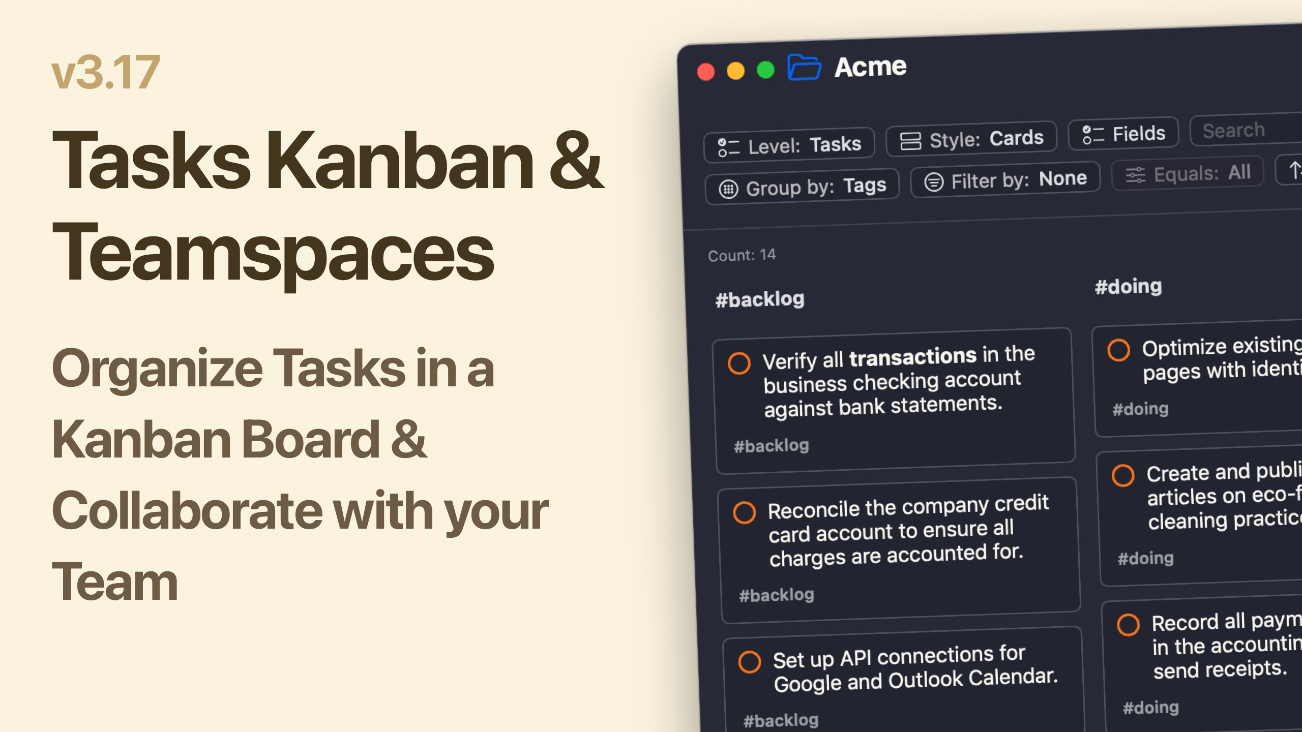 v3.17 Tasks Kanban, and Teamspaces as Lab Feature
