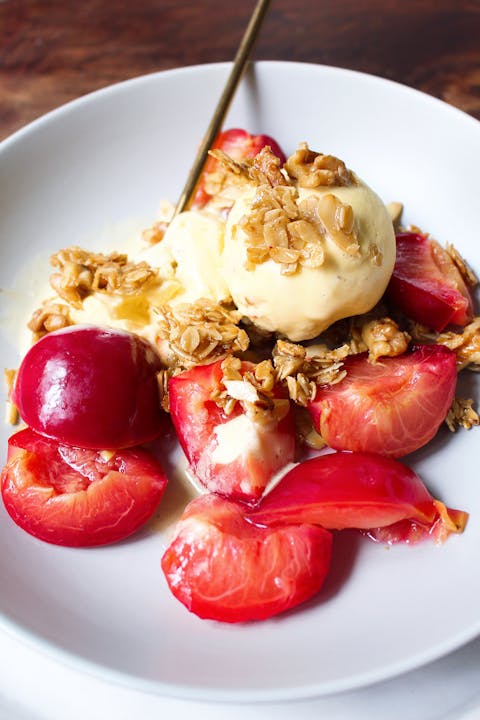 Poached plums & Golden Oats