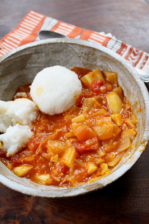 Chicory Curry with Omo Tuo Rice Balls