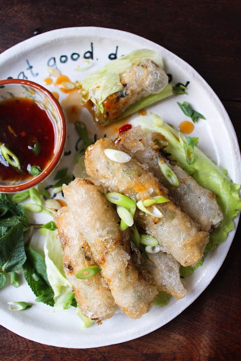 Crispy Spring Onion Rolls with Sweet and Spicy Sauce