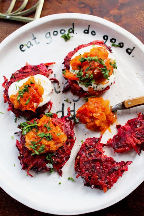 Beetroot Rosti with Tangy Tomato Chutney