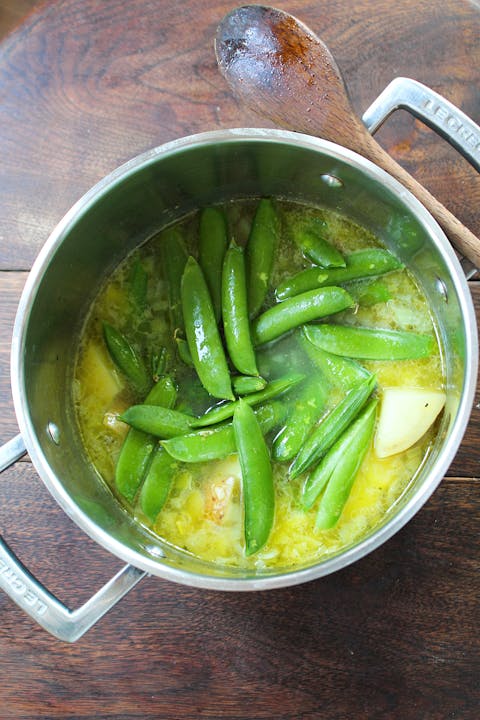 Pea Pod Soup with Potato and Mint