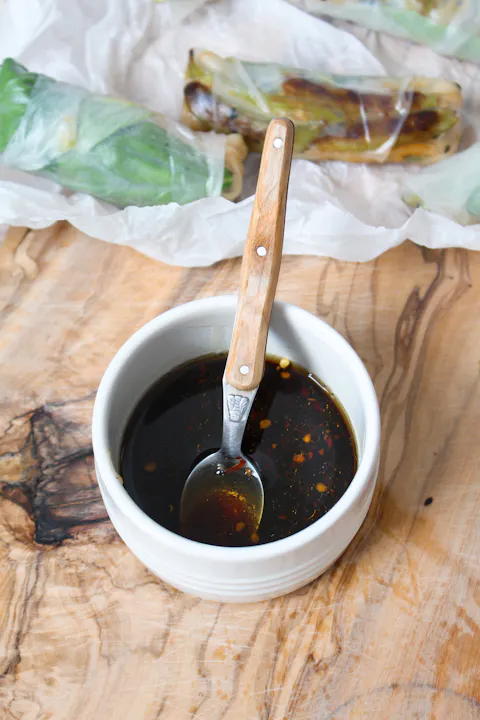 Roasted Sugar Snap Pea Rolls With Sesame Dipping Sauce