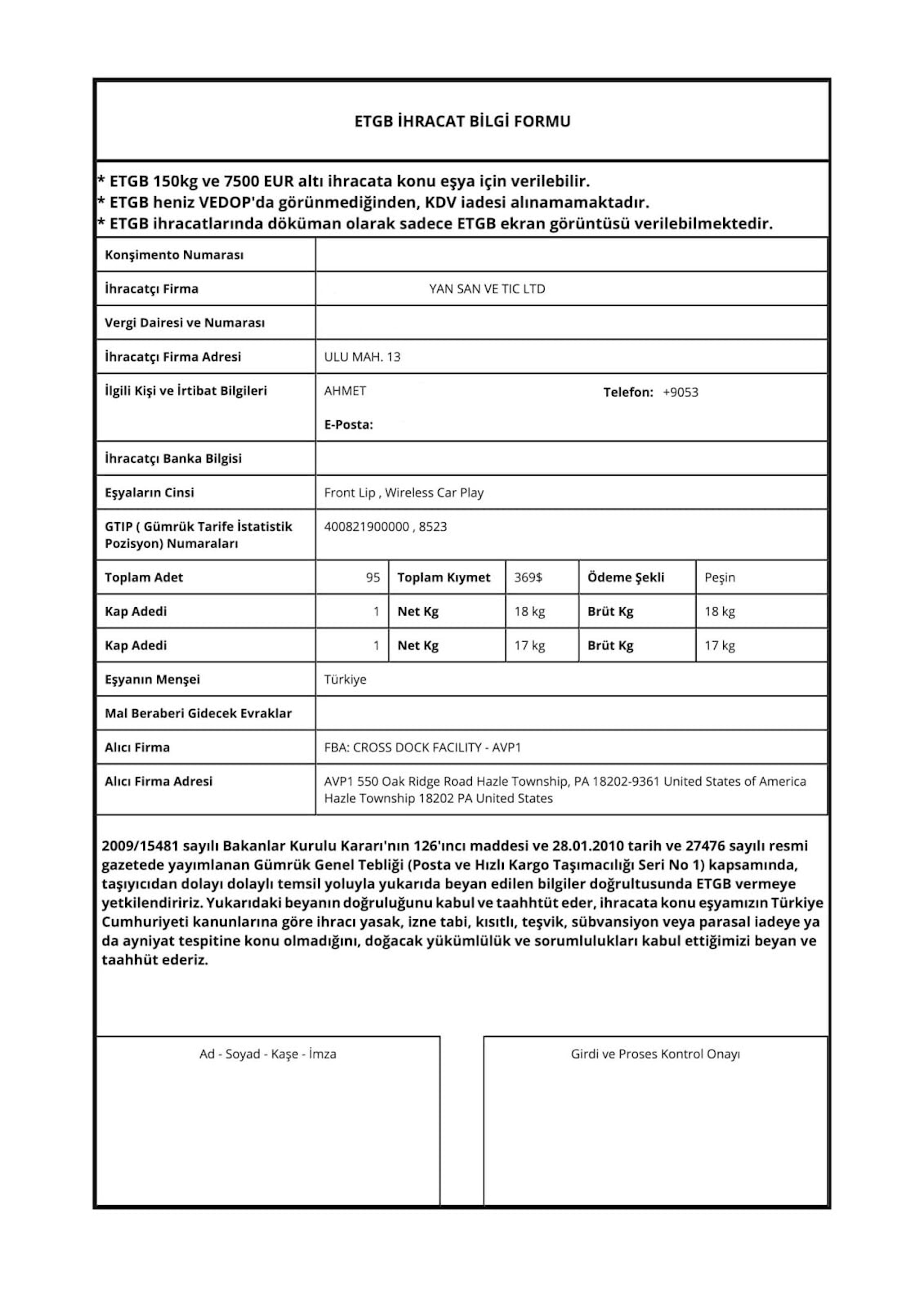 Elektronik Ticaret Gümrük Beyannamesi - OPLOG