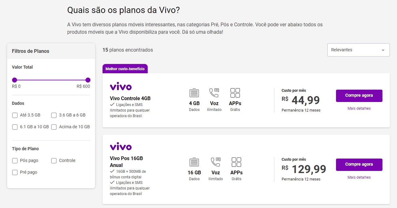 Planos Vivo | 0800 770 9800 | Planos móvel a partir de 54,99