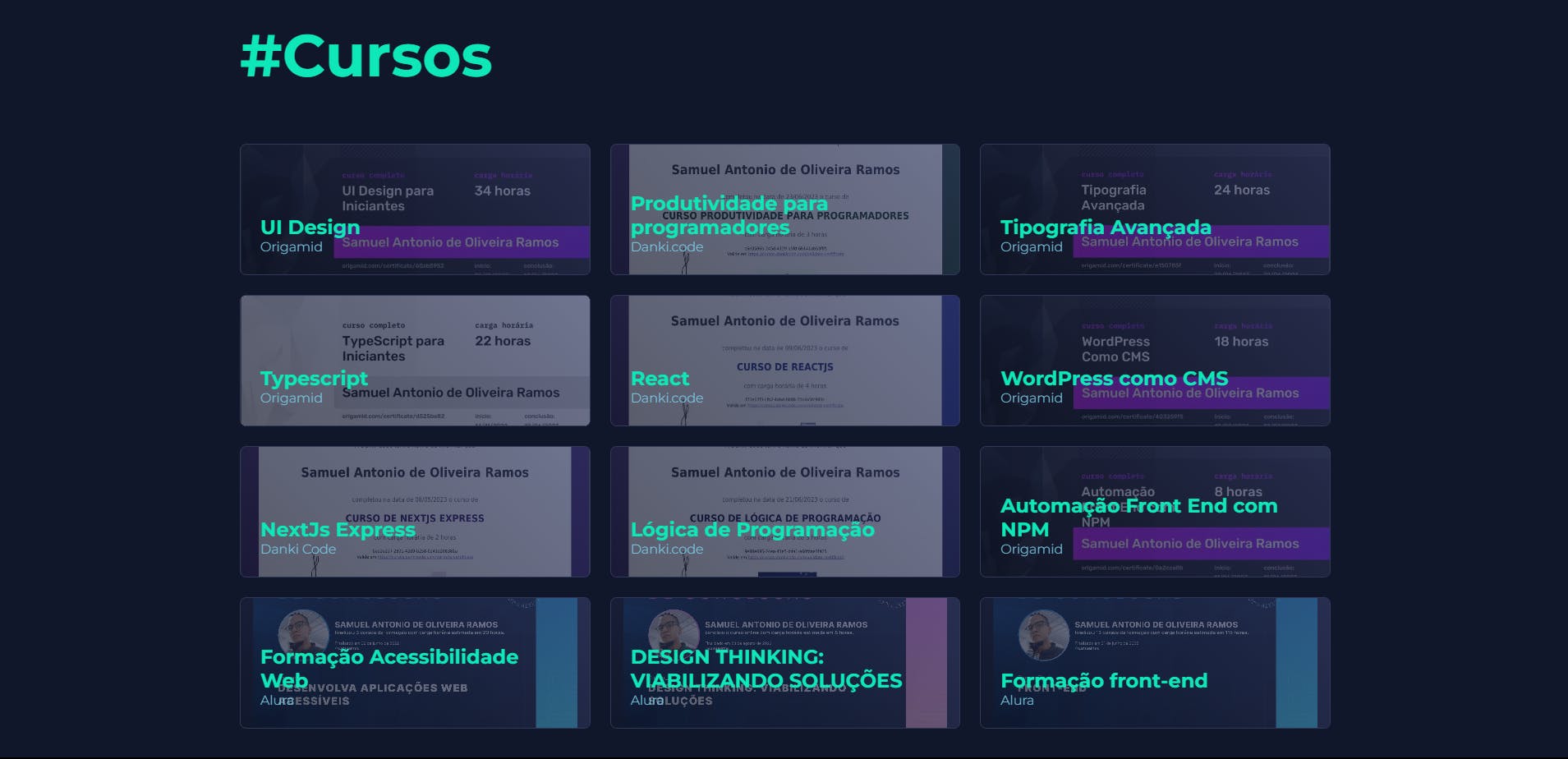 Cursos | Portifólio Samuel Ramos - Full-Stack Developer
