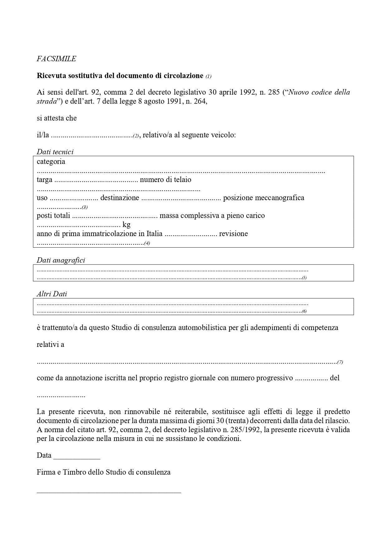 Ricevuta sostitutiva del libretto di circolazione - Assicurazione auto ... Ricevuta sostitutiva del libretto di circolazione - Assicurazione auto ...